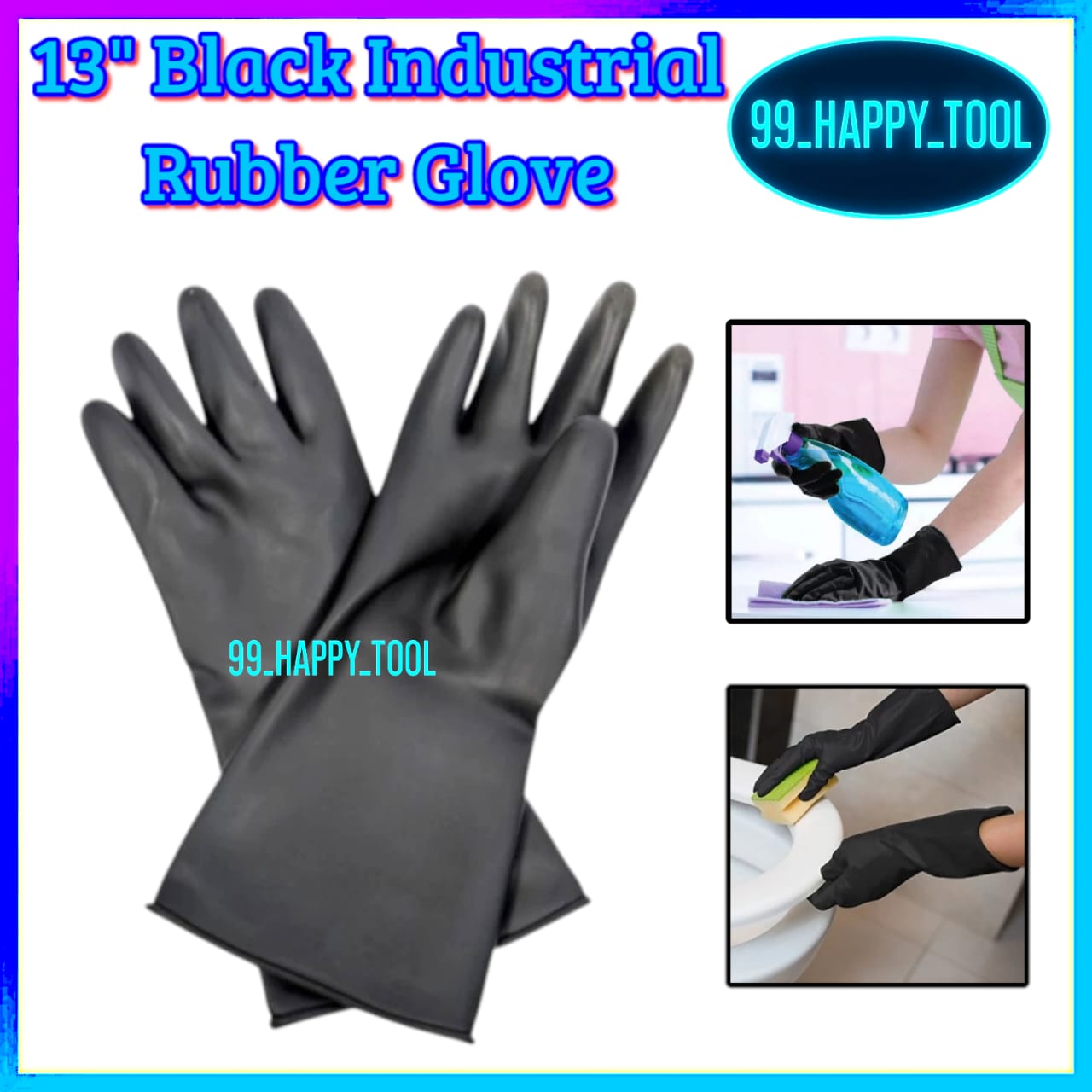 13" Gajah Black Industrial Rubber Hand Gloves Getah Sarung Tangan High ...