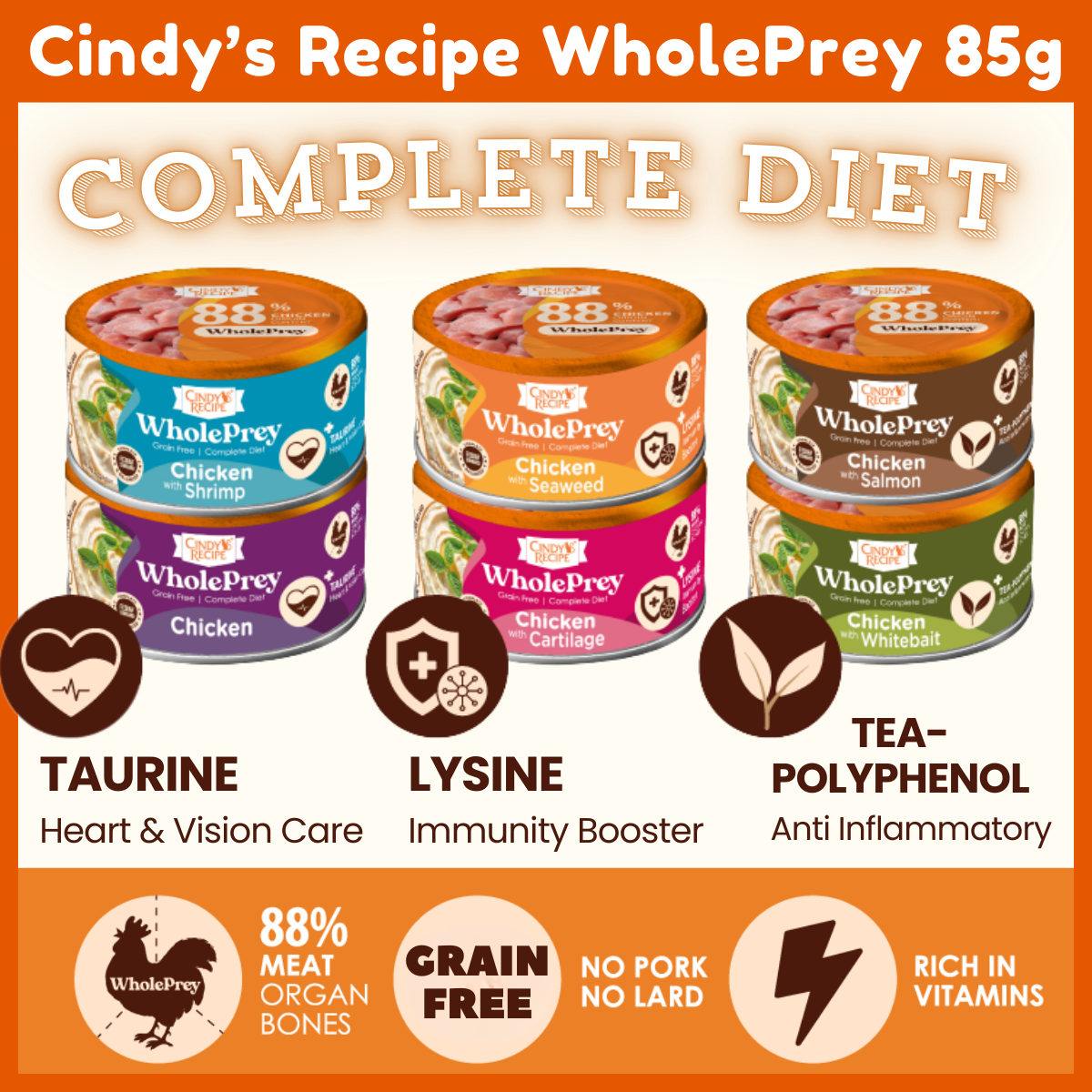 GUN PET Cindy's Recipe WholePrey Cat Canned Wet Food Cindy Can Makanan ...