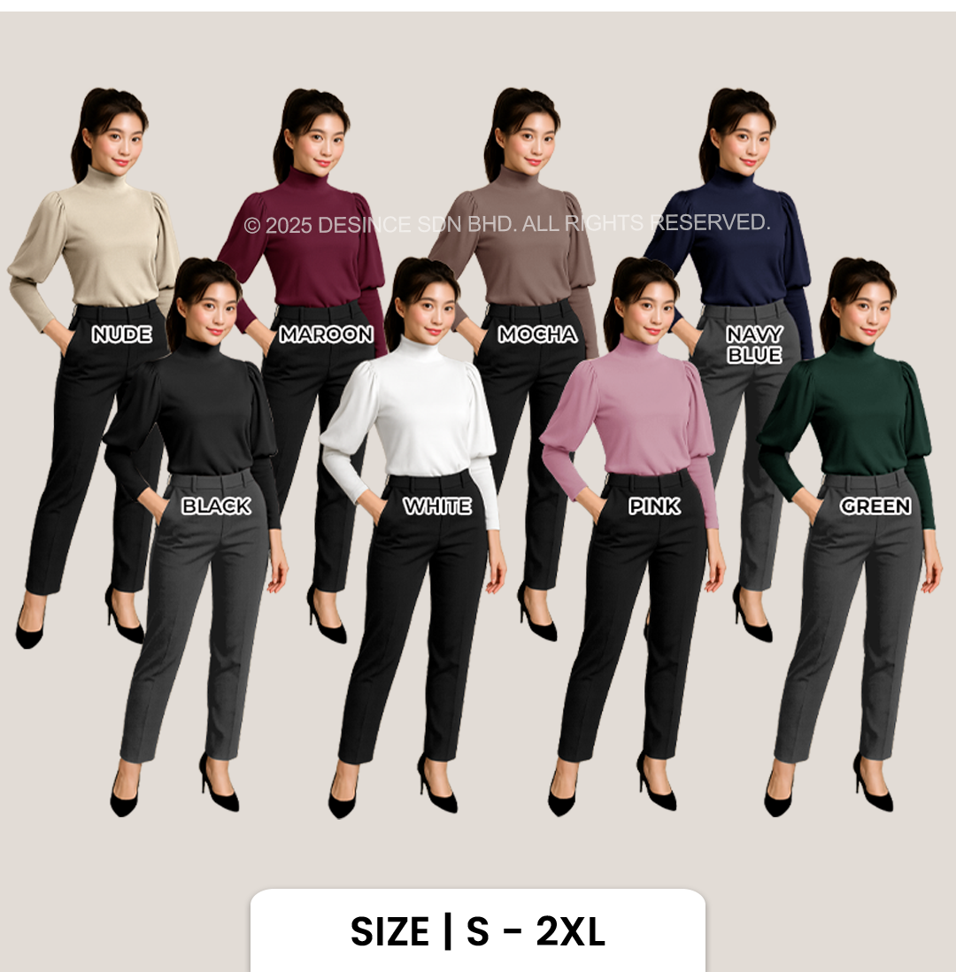 DESINCE Women Inner Puff Sleeves High Neck Tops Plus Size Casual Style ...