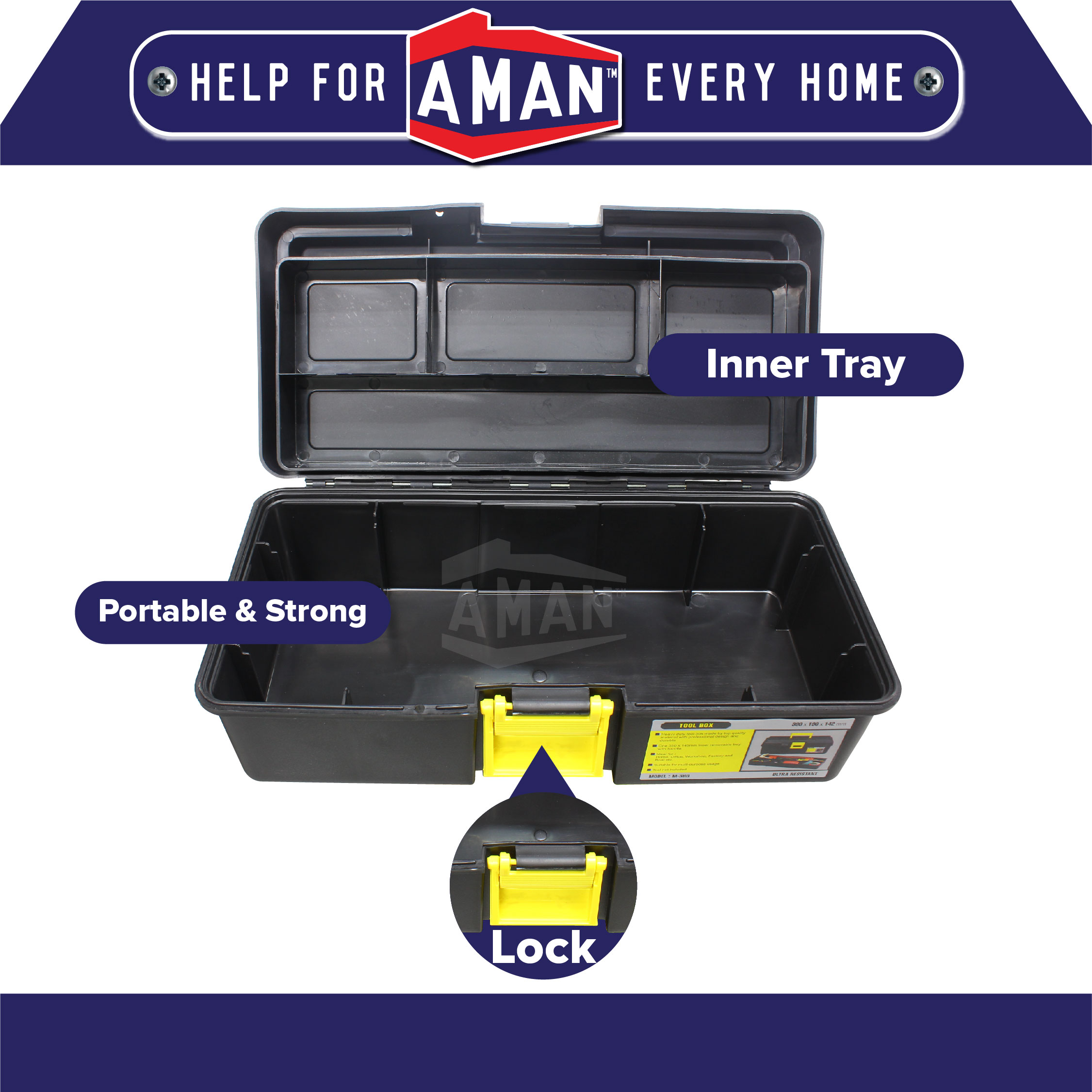AMAN Heavy Duty Hard Plastic Multi Purpose Tool Box Toolbox Storage Box ...
