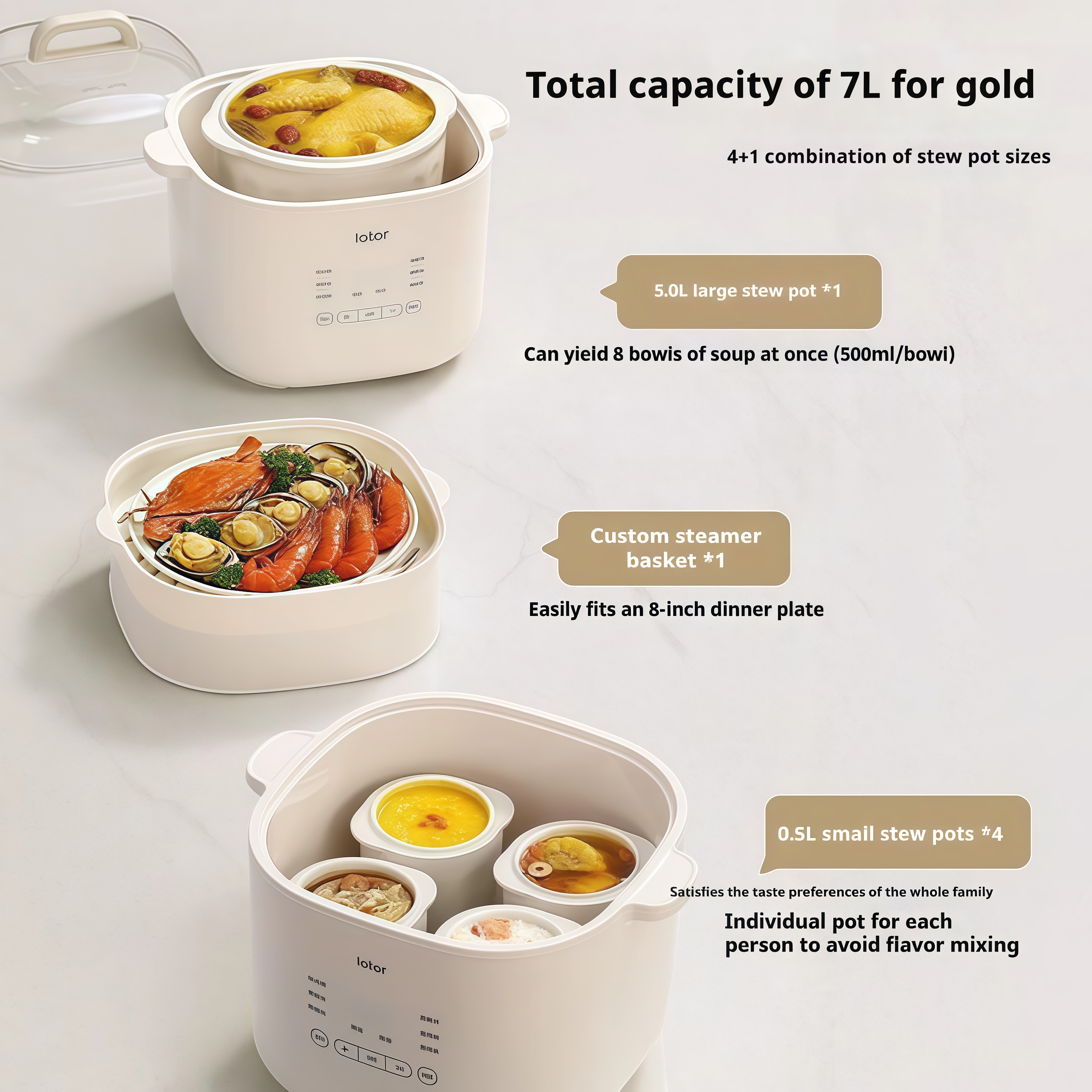 7L Auto Ceramic Slow Cooker with 24H Timer Water-proof Stew Pot for ...