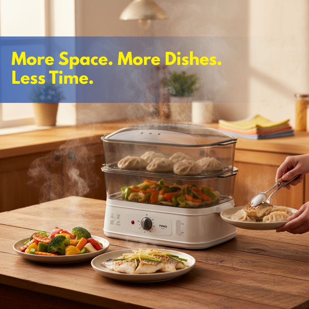 Trio Food Steamer With Jumbo Capacity (20L) | 2-Tier Electric Steamer ...