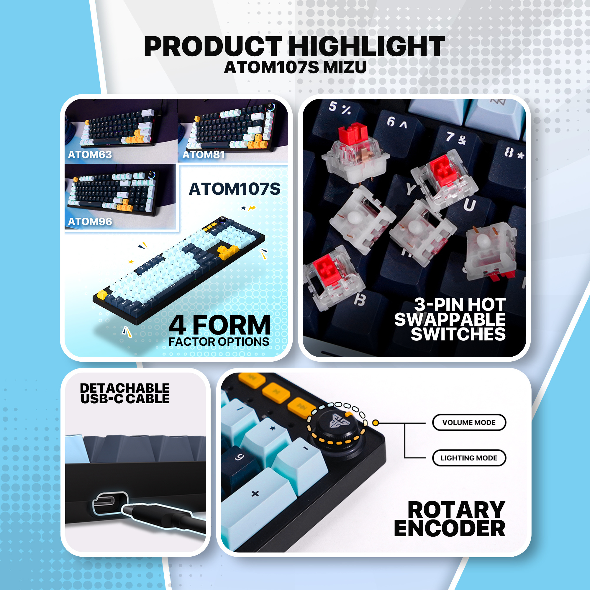 Fantech Atom 107s MK893s Wired Mechanical Keyboard | Hot Swappable ...