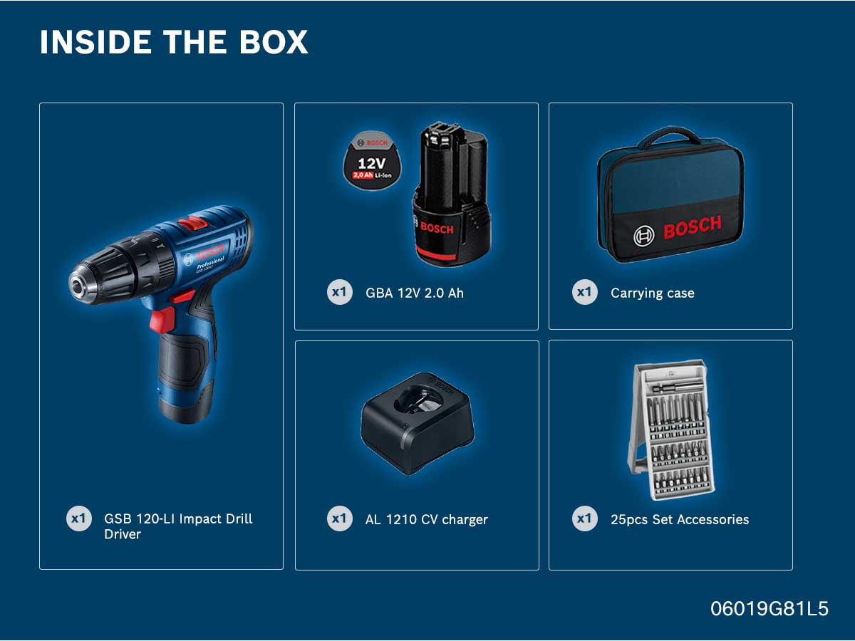BOSCH GSB 120-LI GEN 2 Professional Cordless Impact Drill Kit + 1 ...