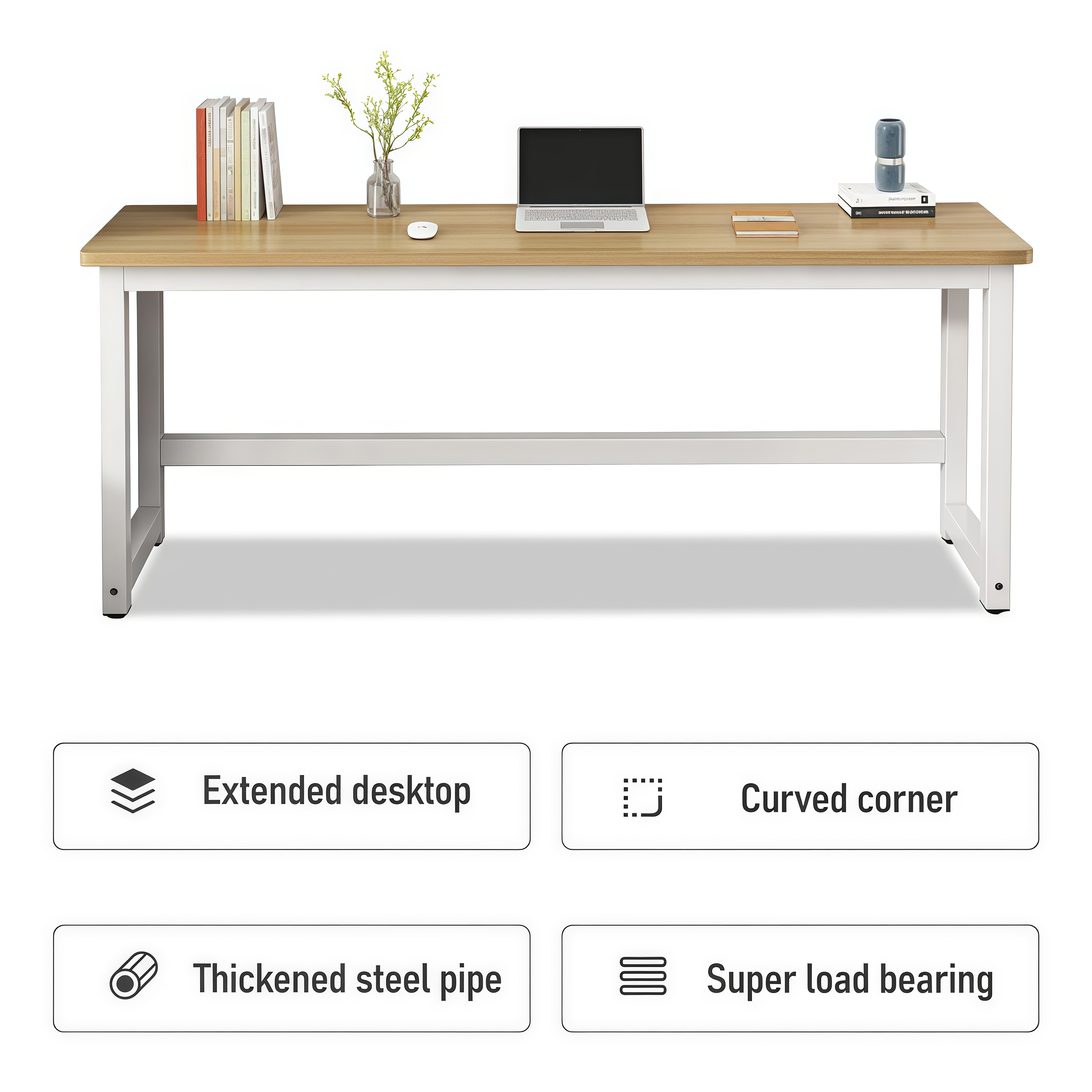 Computer Desk Meja Belajar 120‑160CM Wide Surface Stable Steel Frame ...