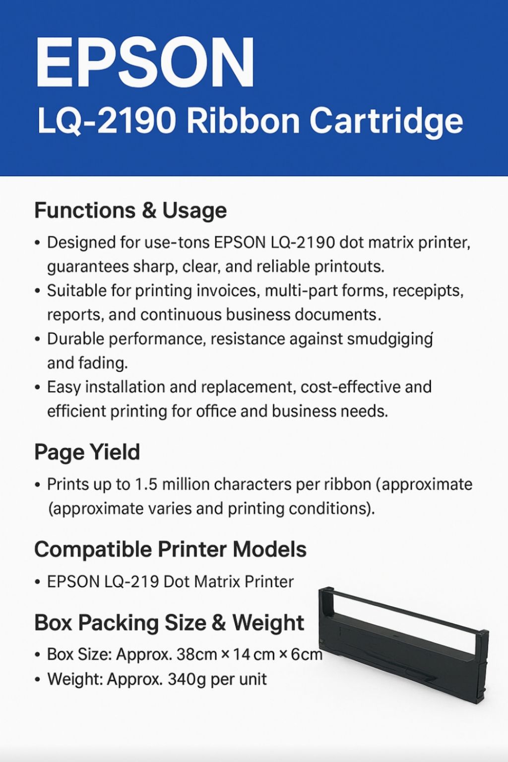 [🔥FLASH SALES🔥] EPSON LQ-2190 RIBBON CARTRIDGE | LQ-2180/LQ-2590/LQ ...
