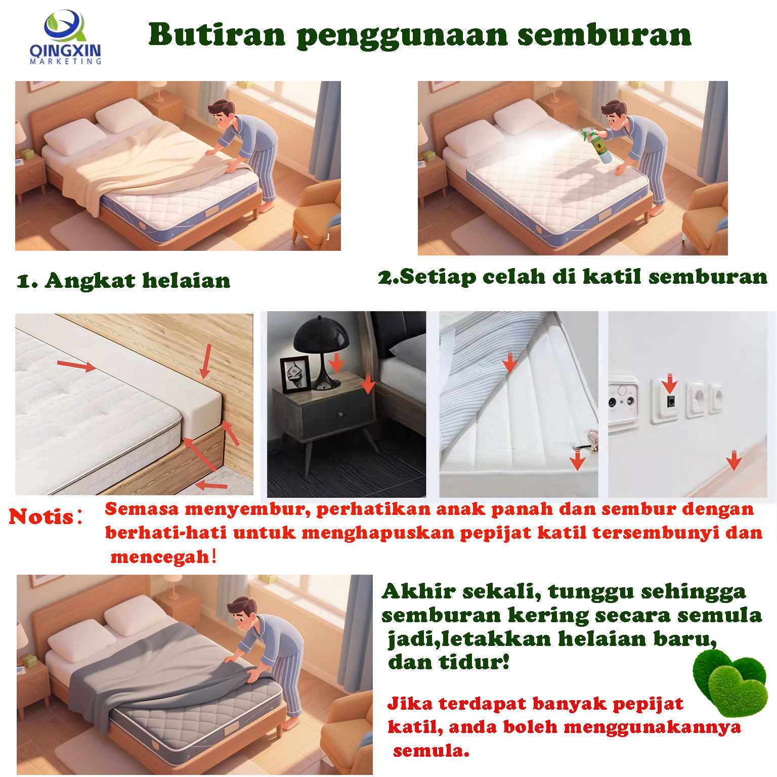 QINGXIN Bed Bug & Dust Mite Spray – Kill Hama Tilam Fast | Safe for ...