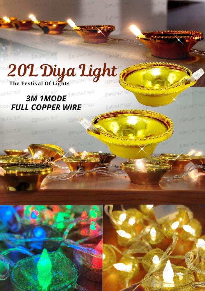 20L Golden Deepak Diya Light LED Oil Lamp (3/5meter) Festive Lighting ...
