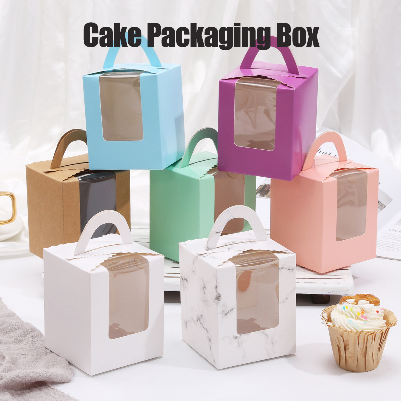 50PCS Kotak Kek Transparent Cake Box with Handle Dessert Packaging ...