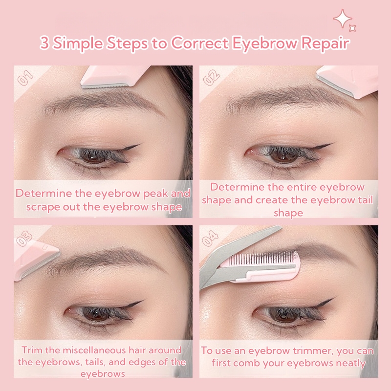 3PCS/Eyebrow Trimming Set With Scissors And Razor Blades Anti-Scratch ...