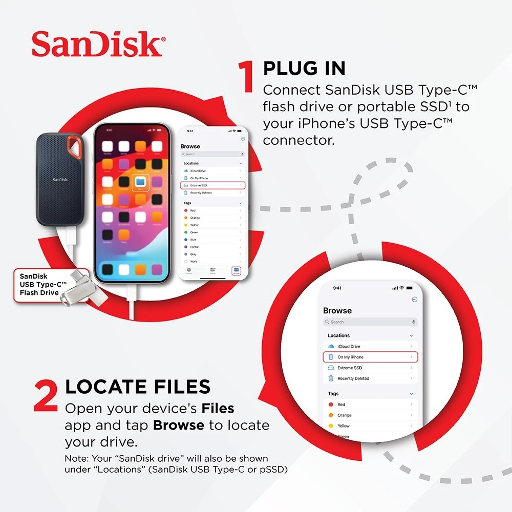 SanDisk® Phone Drive USB Type-C™ (32GB/ 64GB/ 128GB/ 256GB/ 512GBGB ...