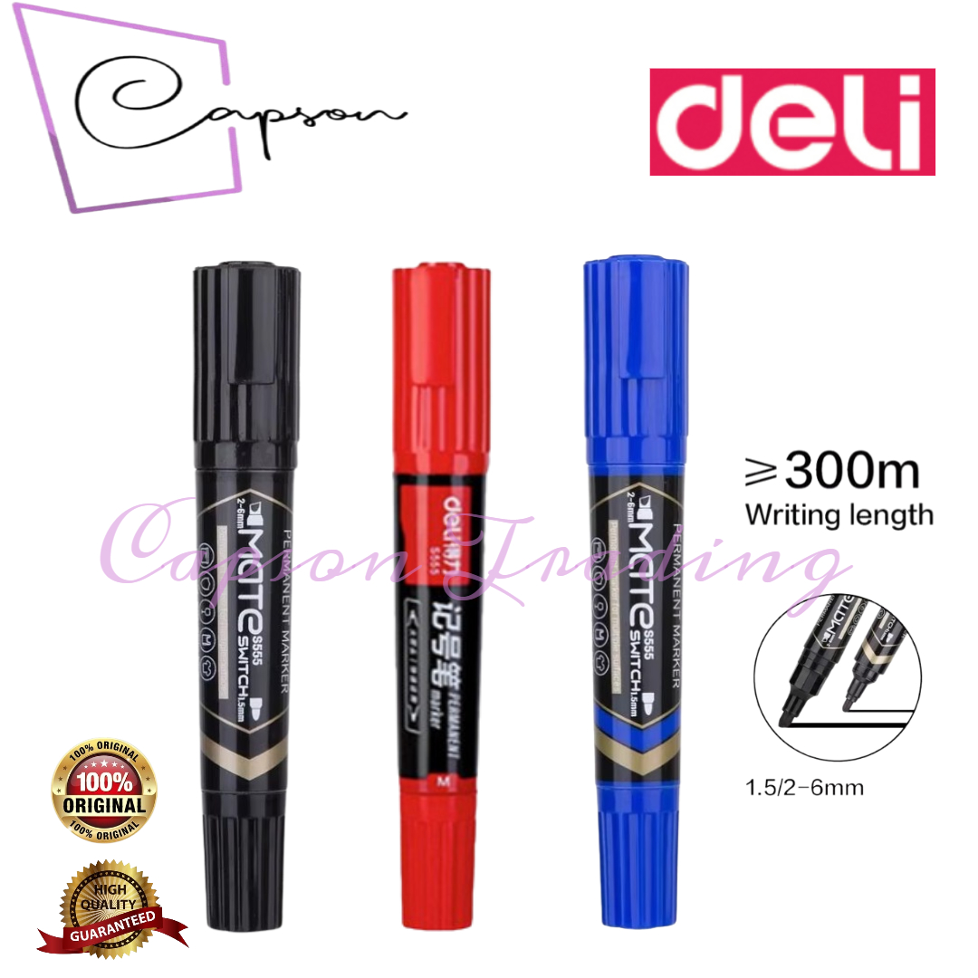 Deli S555 Twin Head Permanent Marker (1.5mm - 6mm) | Shopee Malaysia