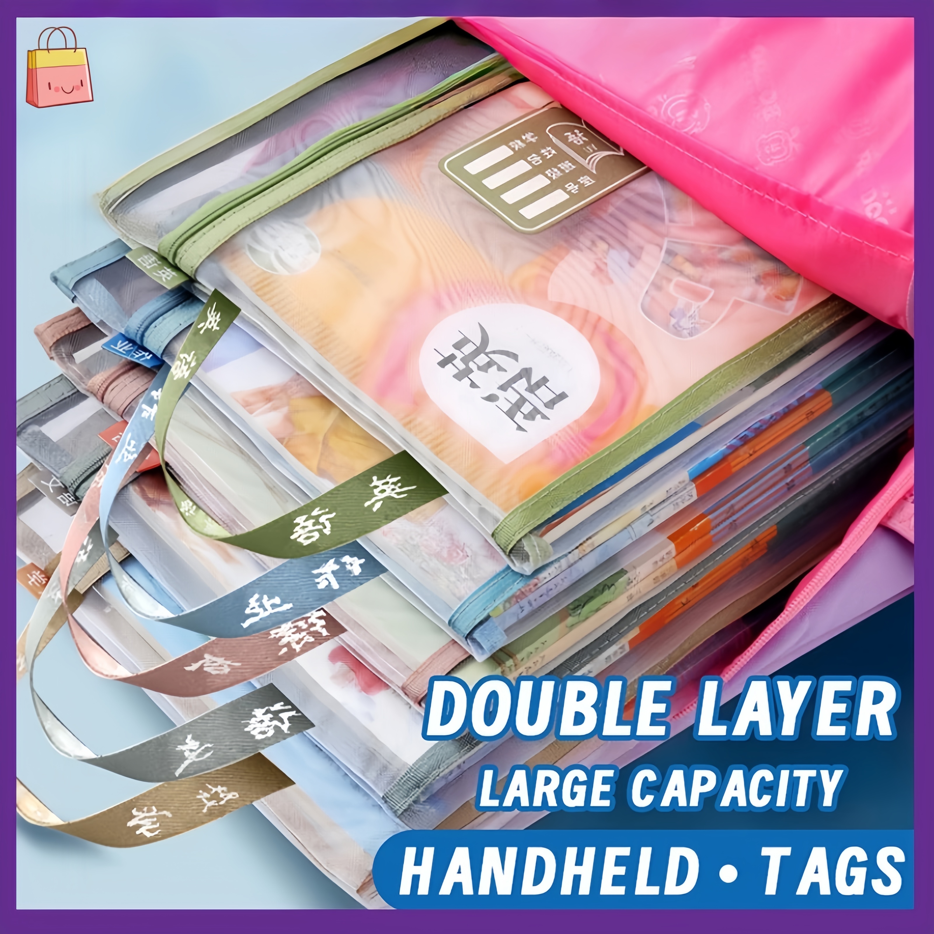 A4 Thick Double Layer Nylon Document Bag Classification Subject File ...