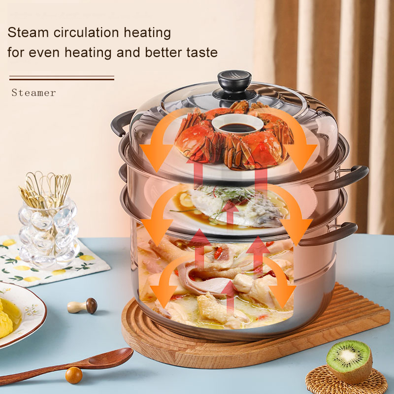 3 Layers Hot Pot Steamer Soup Stainless Steel Cookware Steam Pot Multi ...