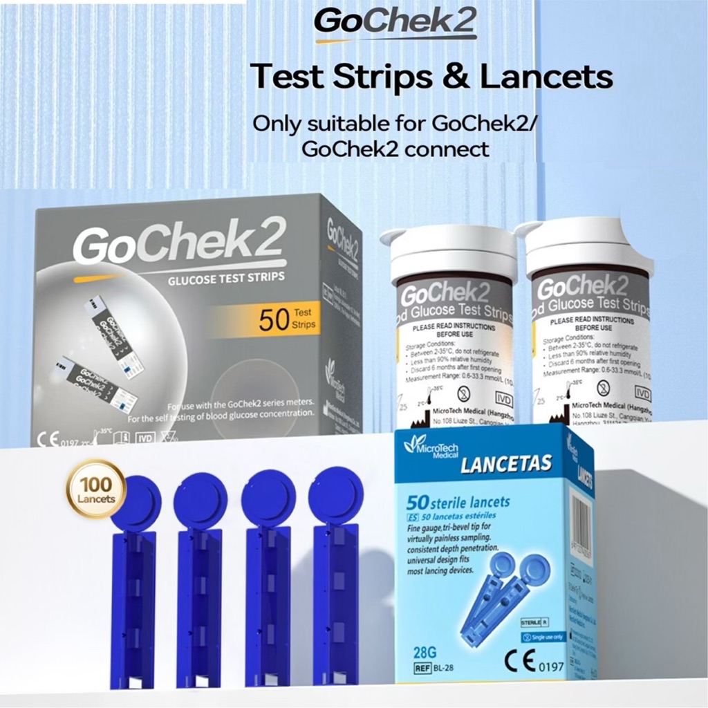 Gocheck2 Glucose Test Strips x 100/50 & Lancets x 100/50 No Coding ...