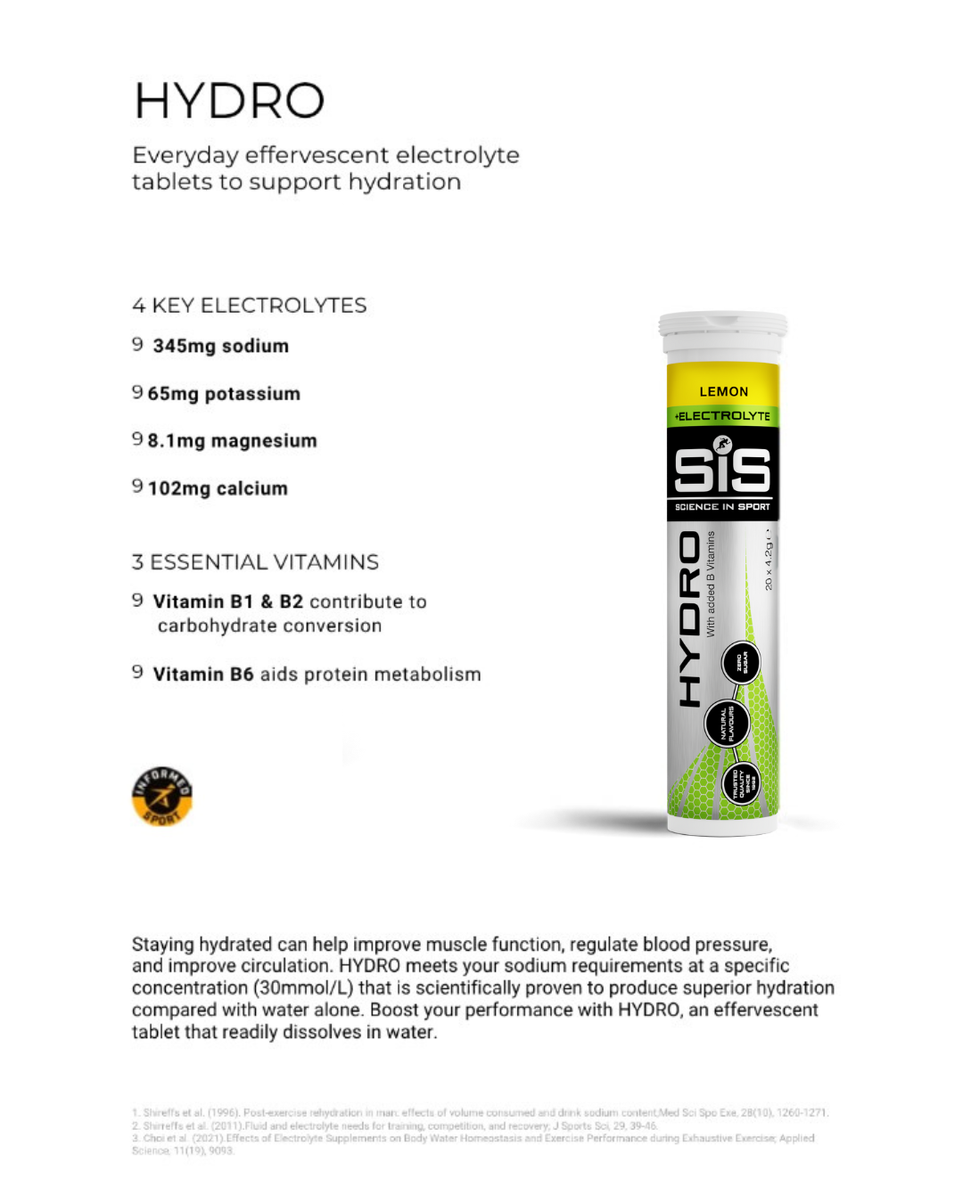 Science In Sport HYDRO Electrolyte + Vitamin B Tablets (20 Tablets ...