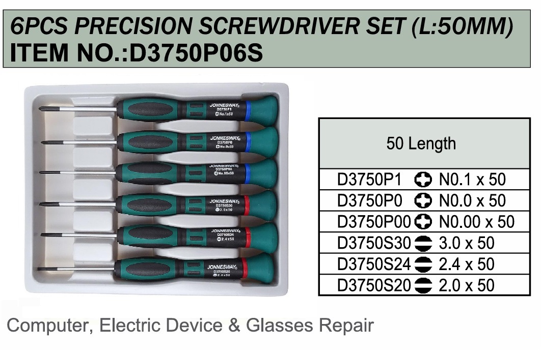 JONNESWAY 6PCS PRECISION SCREWDRIVER SET (L:50MM) D3750P06S | Shopee ...