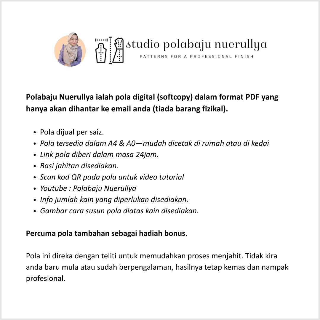 Pola kebaya PDF : Iris | Panduan jahit lengkap (Tutorial + Basi + Info jumlah kain + cara susun ...