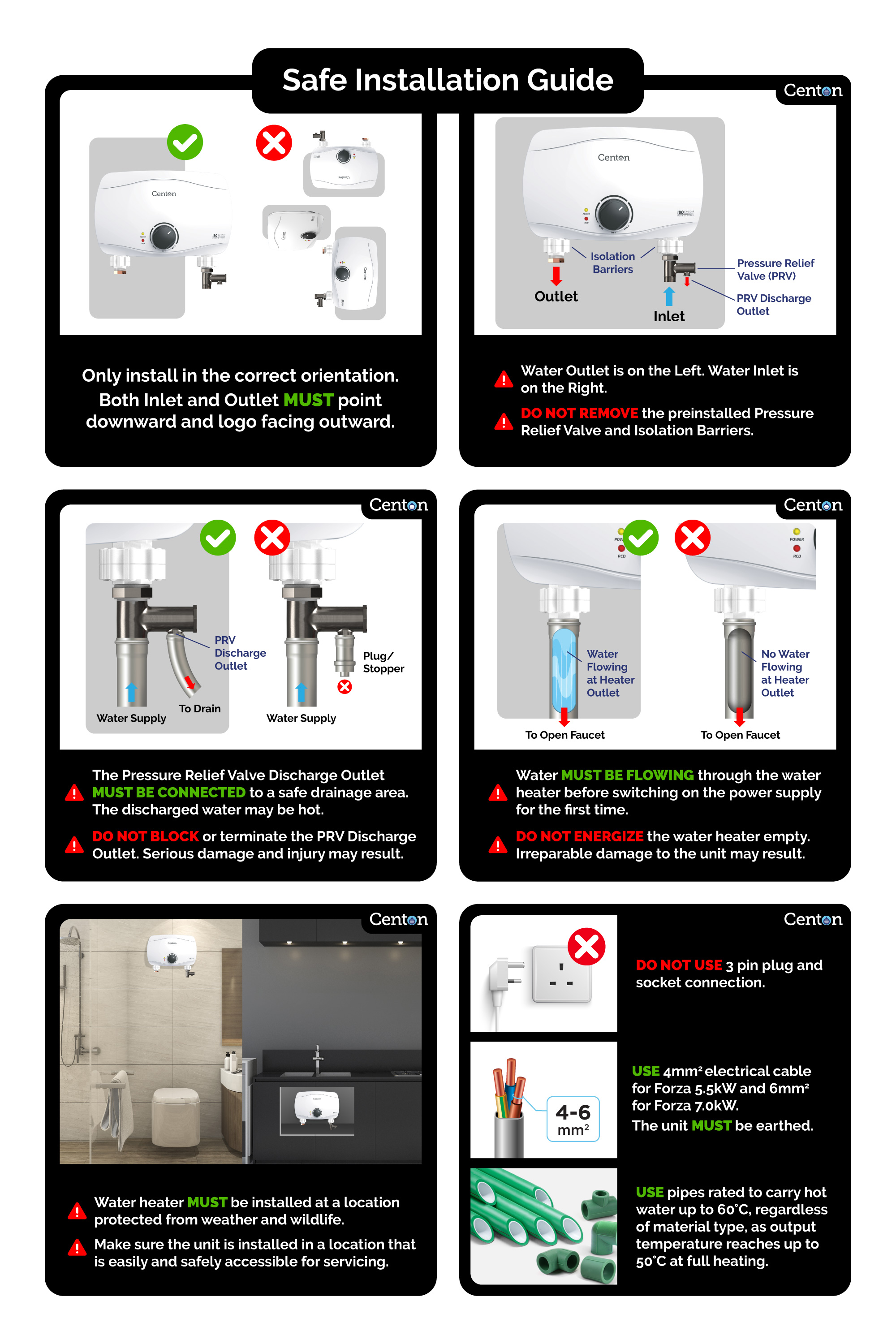CENTON Multipoint Instant Shower Water Heater - Forza FR255 Series | 5 ...
