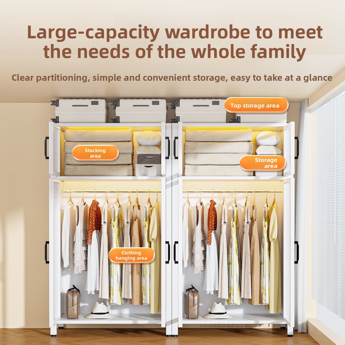 Steel Clothes Wardrobe Anti-dust Storage Cabinet Bedroom Clothes Hanger ...