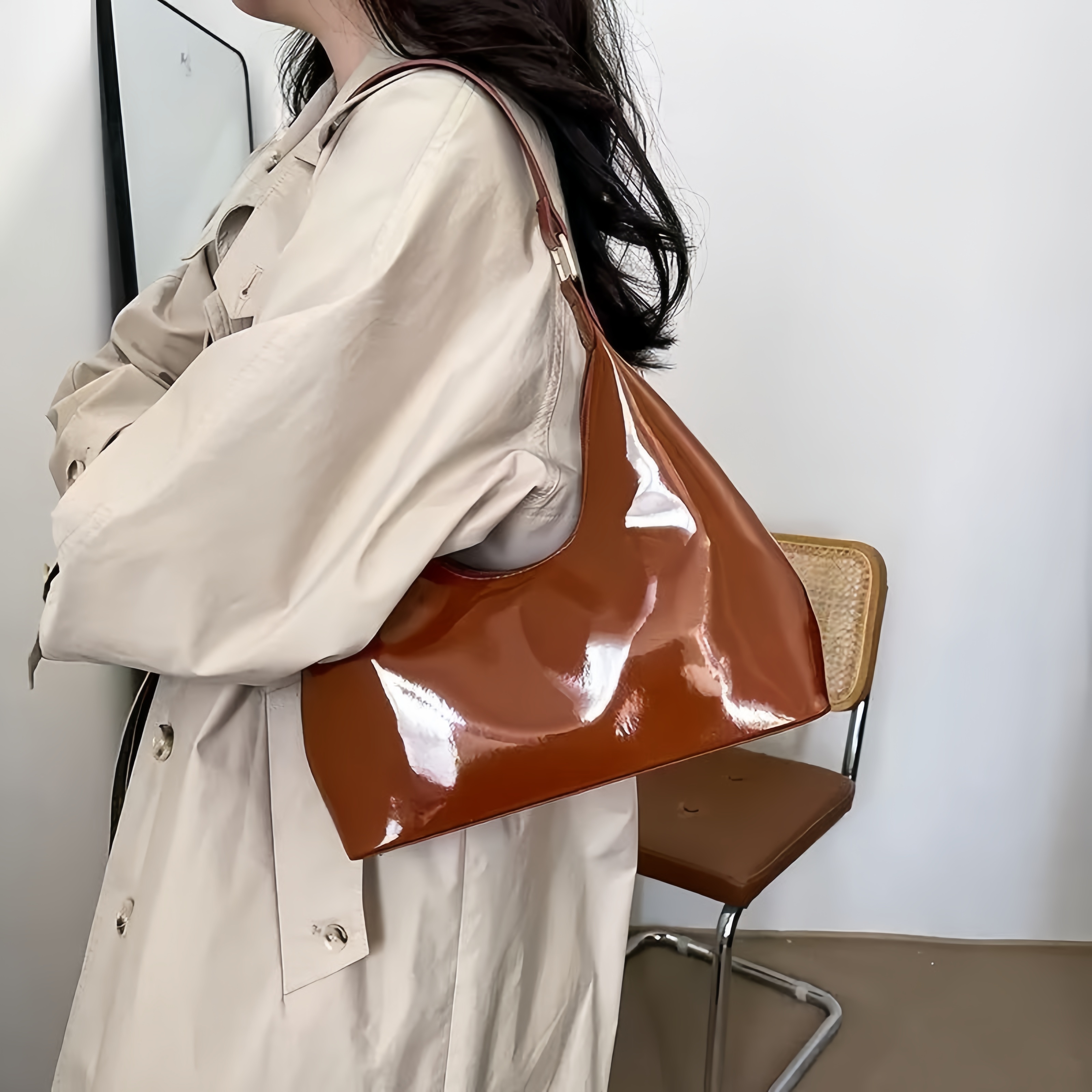 Patent Leather Tote Bag Armpit Bag For Women Large Capacity Shoulder ...