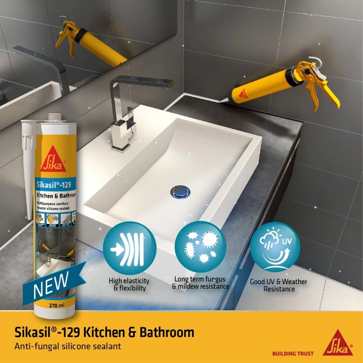 Sika Sikasil 129 Kitchen & Bathroom Multipurpose Sanitary Neutral ...