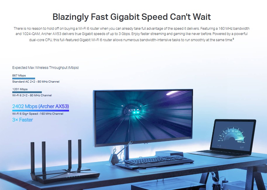 TP-Link Archer AX53 Wifi 6 Router Dual Band Gigabit AX3000 High Power ...