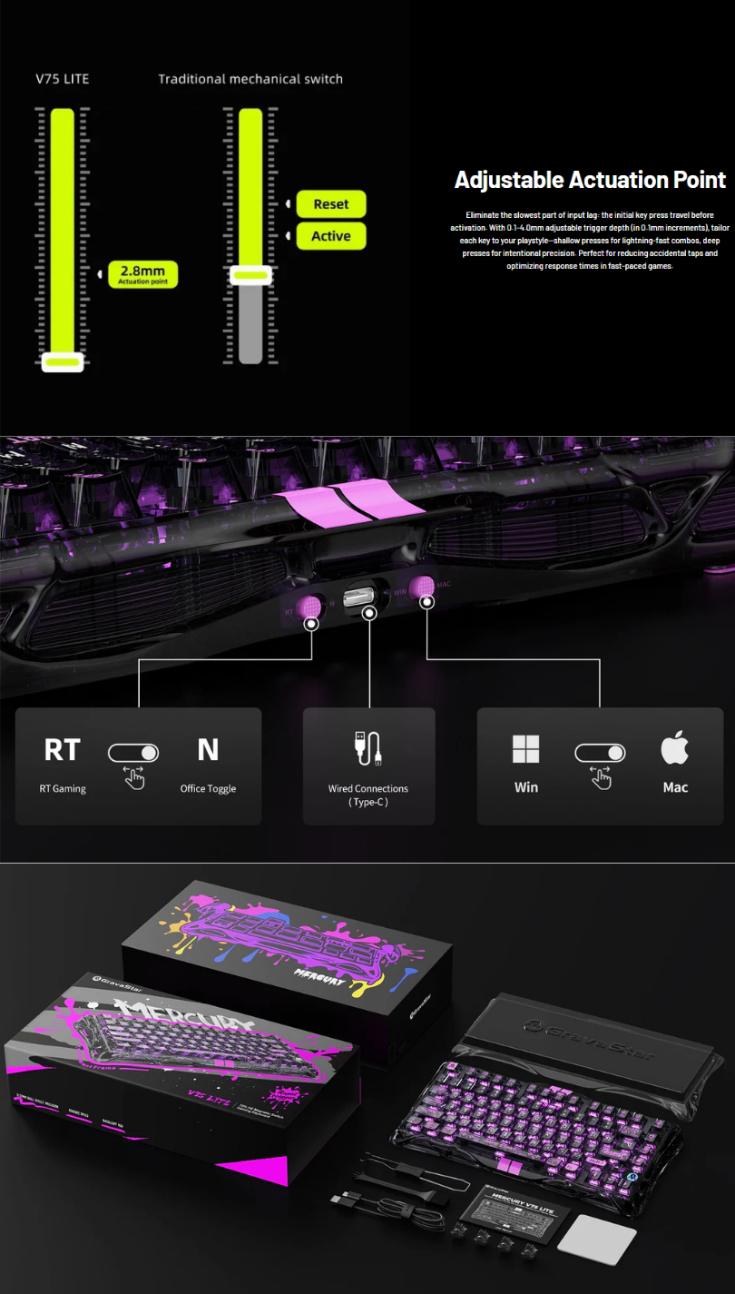 GravaStar Mercury V75 Lite - Transparent Black 75% RGB Aluminum HE ...