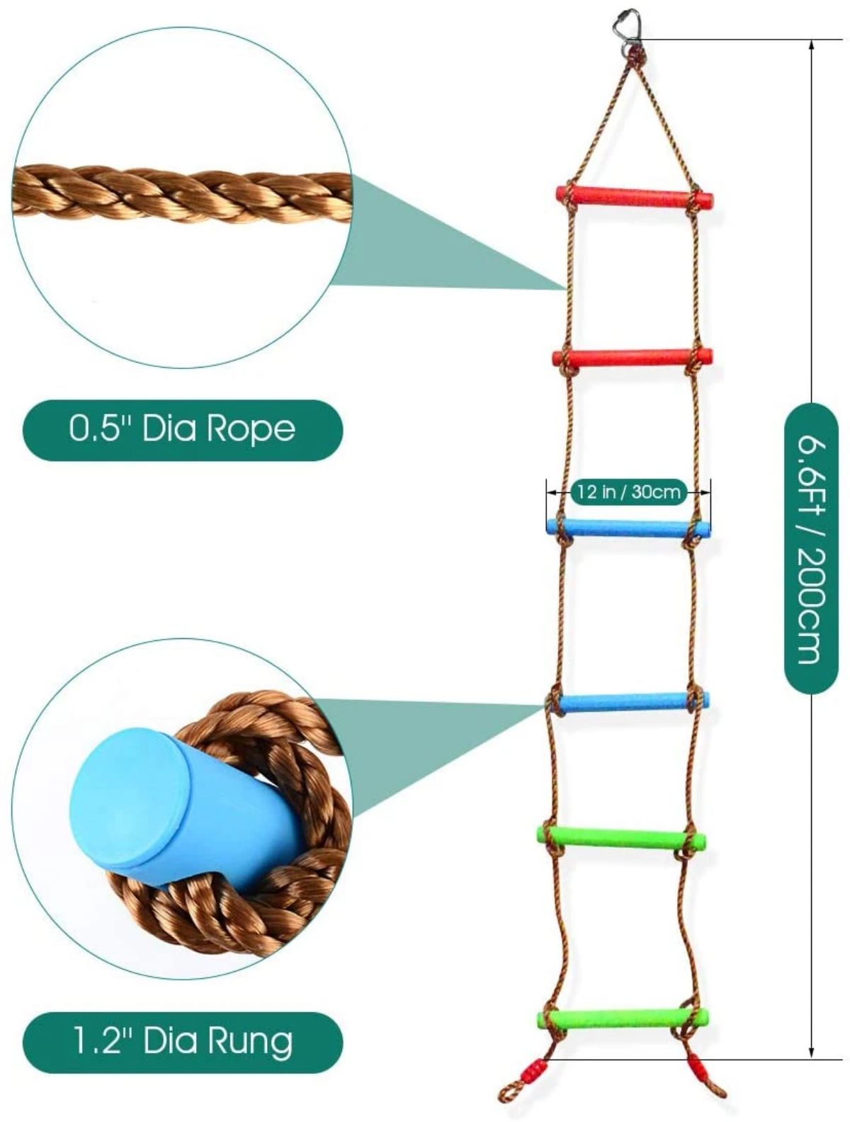 Kids Hanging Rope Colorful Ladder Climbing Toy Wooden Rope Fitness ...