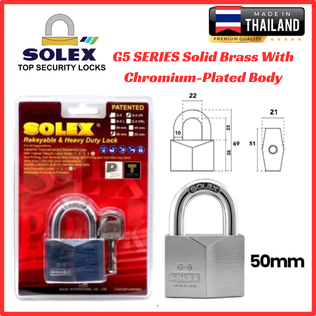 SOLEX [100% THAILAND] Padlock G5 Series Heavy Duty Anti-Cut Padlock Key ...