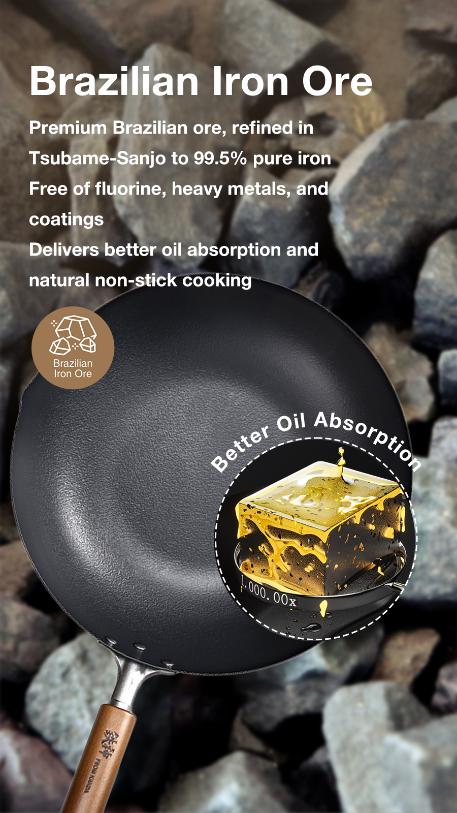 KANDA Iron God Wok 30cm Non-Stick No Coating Nitrided Stir-Fry Wok Deep ...
