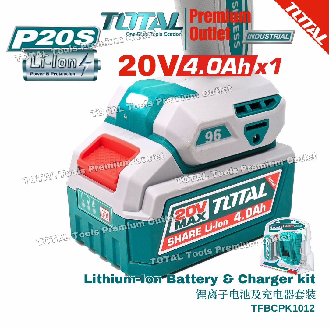 TOTAL Tools P20s 20v 4.0Ah Li-ion Battery *1 Pc with Fast Intelligent ...