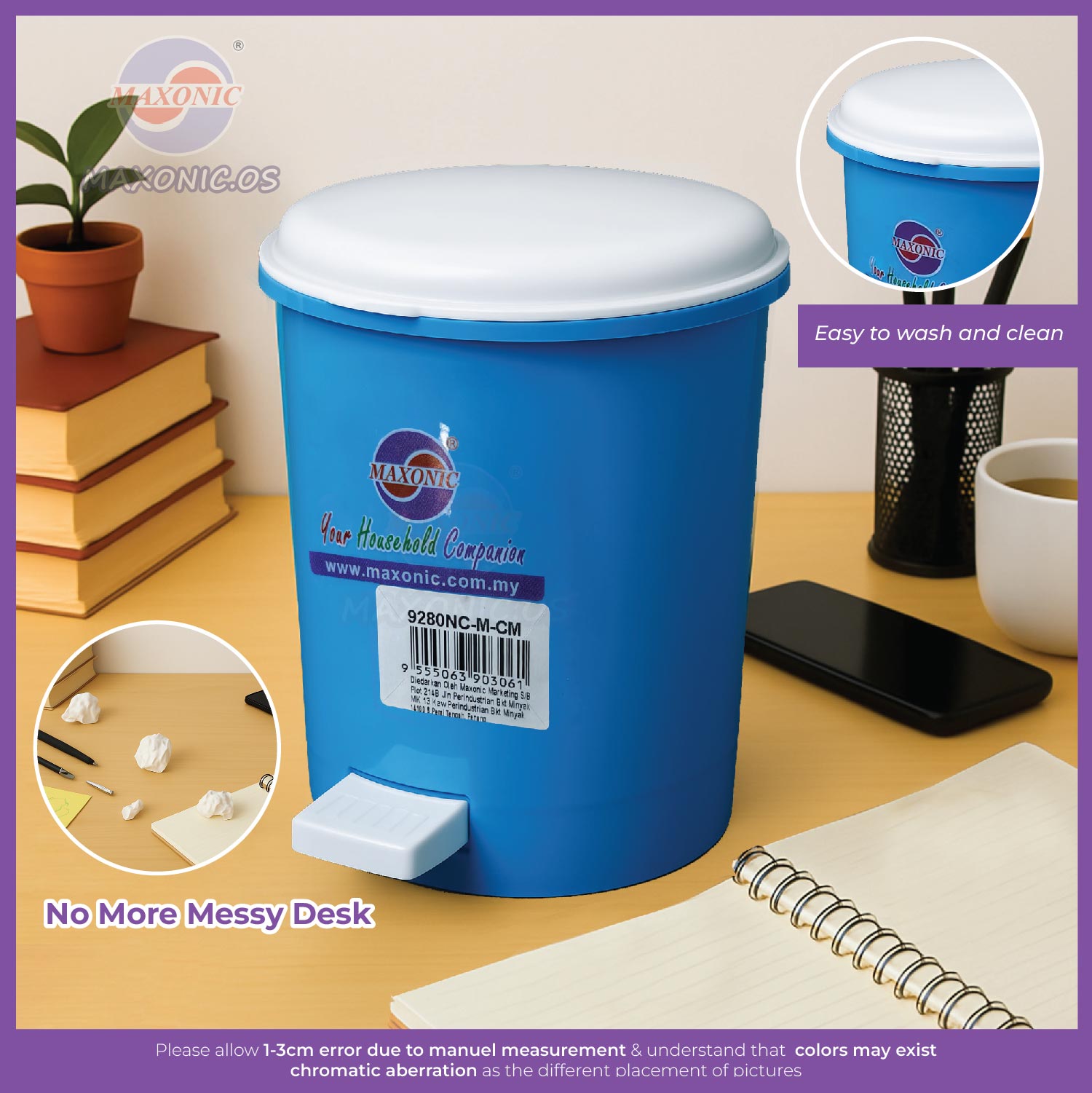 MAXONIC MINI DUSTBIN | TRASH BIN WITH LID PEDAL | TONG SAMPAH MINI MEJA ...