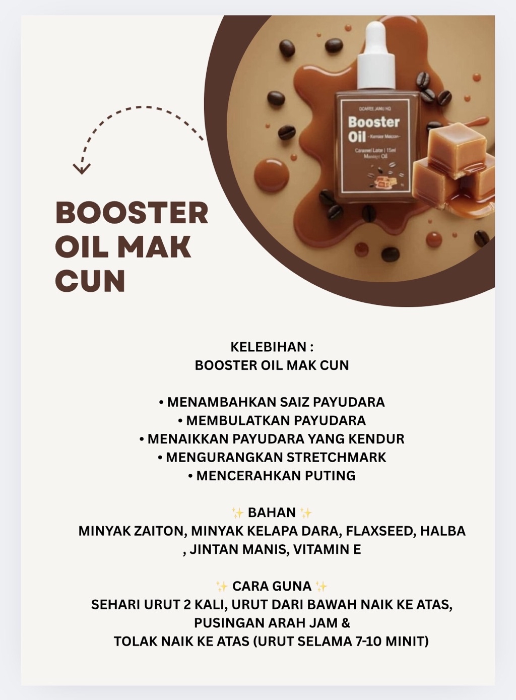 BOOSTER OIL KEMBAR MAKCUN ORIGINAL HQ - Bau Caramel Latte | Minyak ...