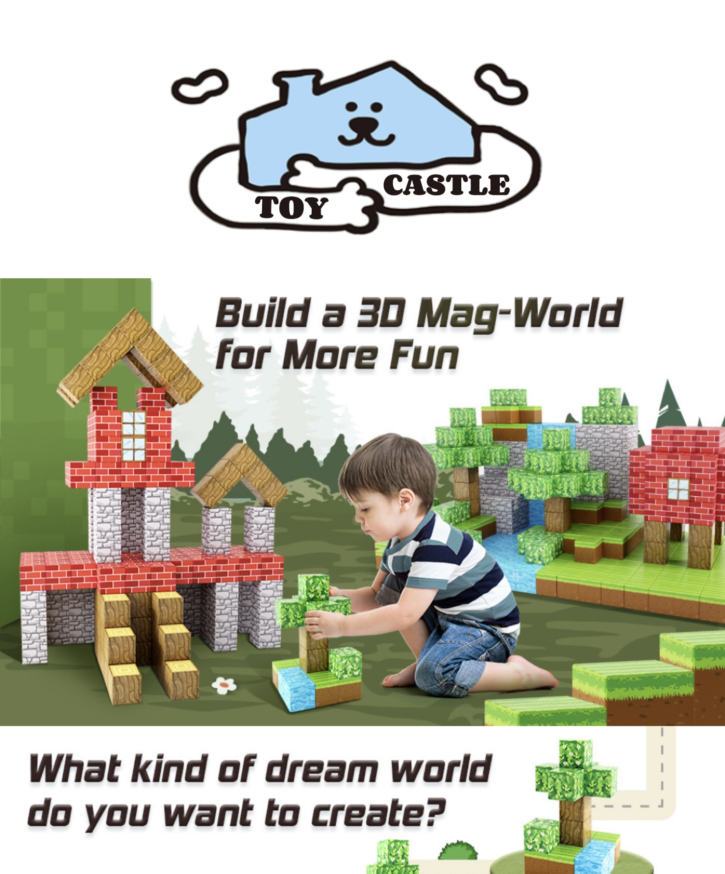 Magnetic Blocks Toy Building Blocks DIY Educational Set for Kids ...