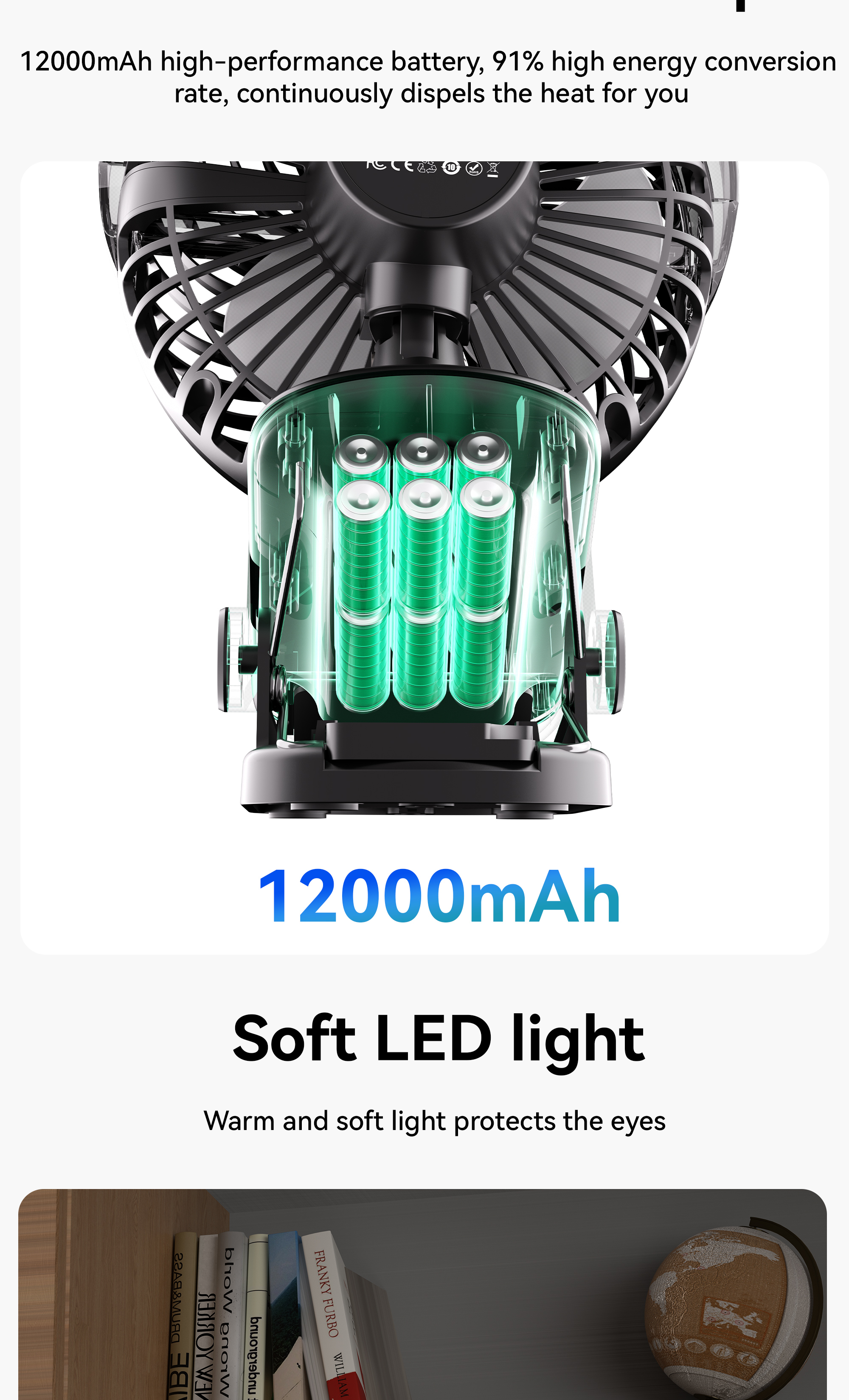 Amgras Stroller Baby Portable Mini Fan Rechargeable 9 Leds/Ultra Quiet ...