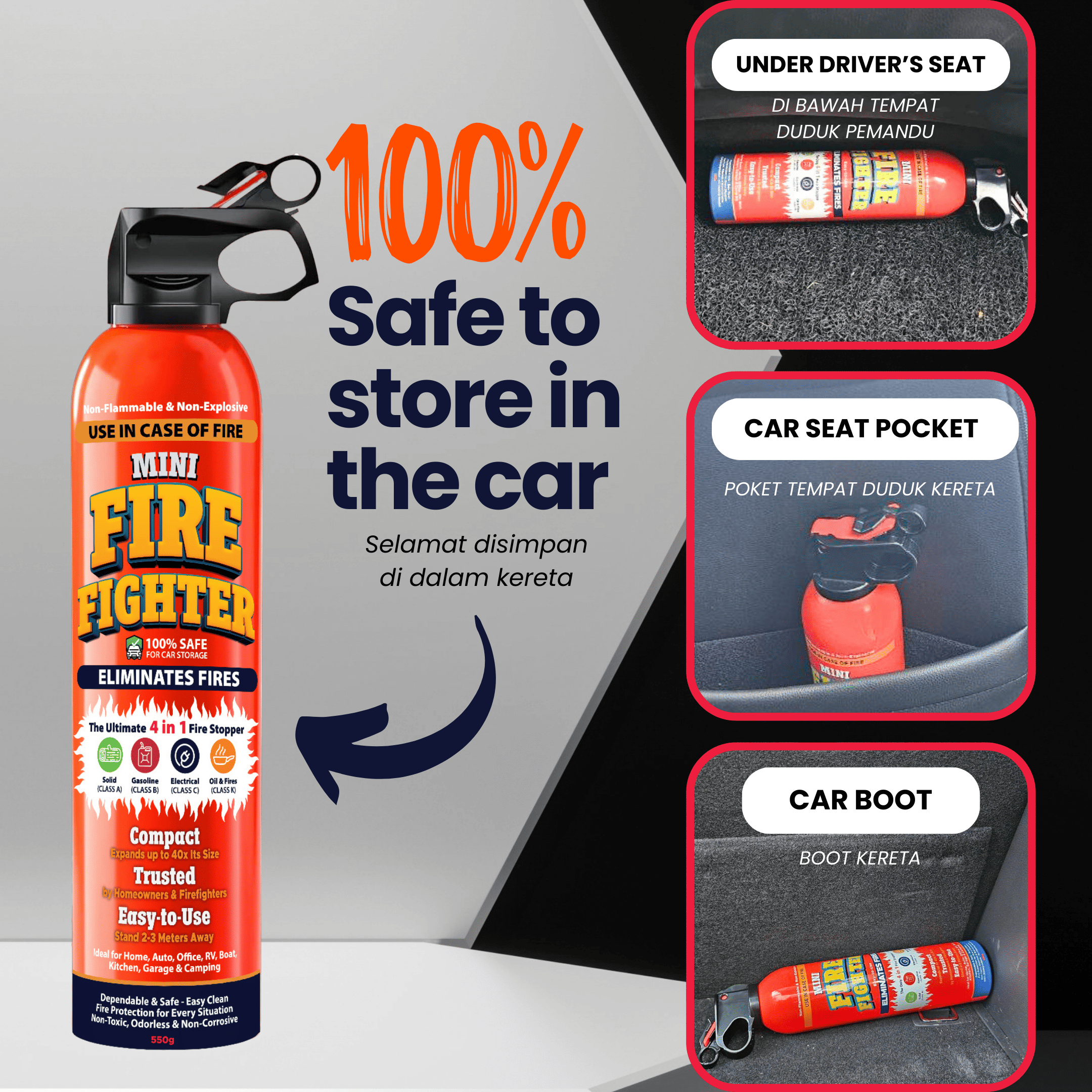 3x Mini Firefighter Water-Based Portable Fire Extinguisher 600 ml 4 in1 ...