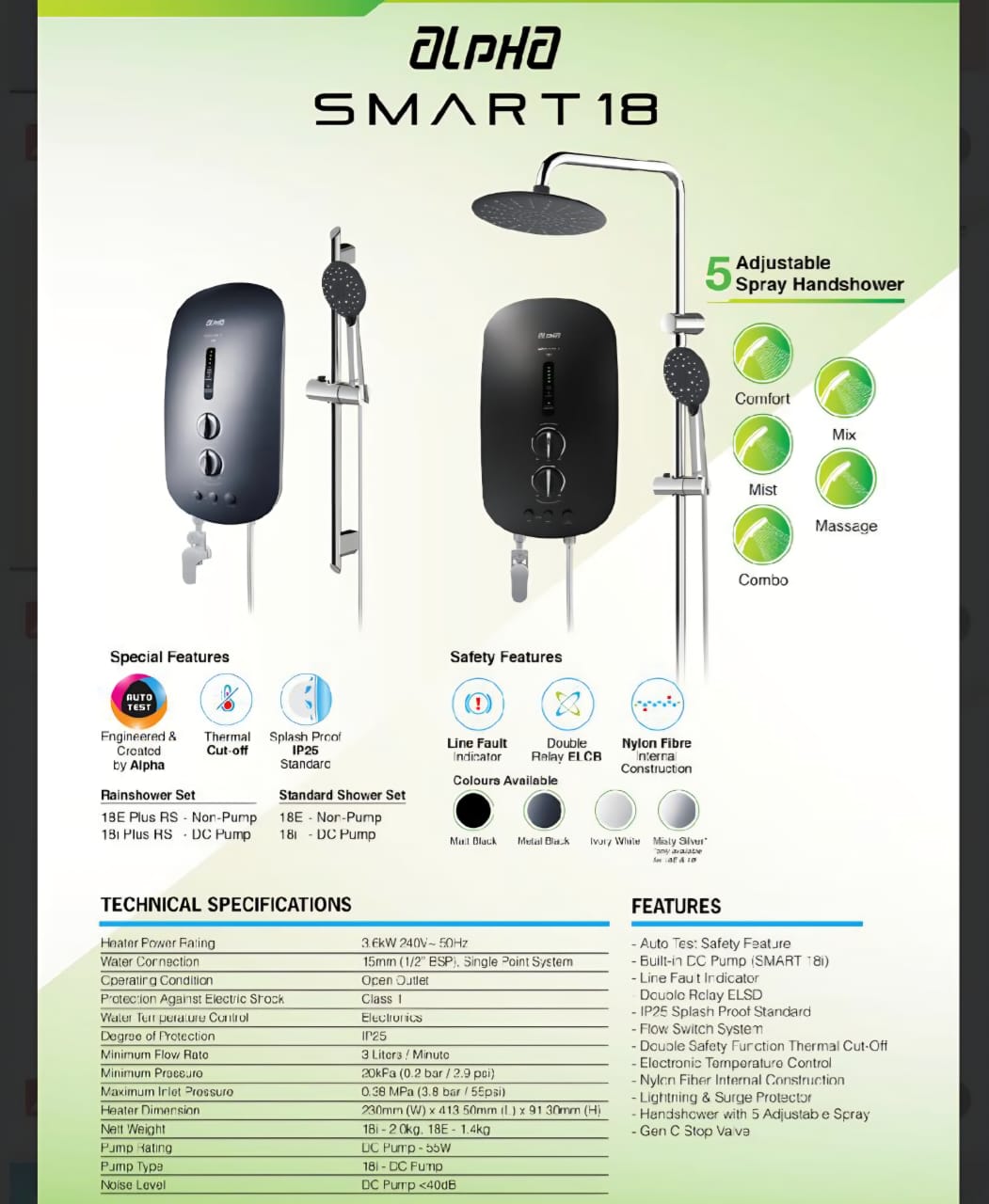 ALPHA SMART 18i DC Pump 3.8KW Instant Water Heater ELCB Auto Test ...