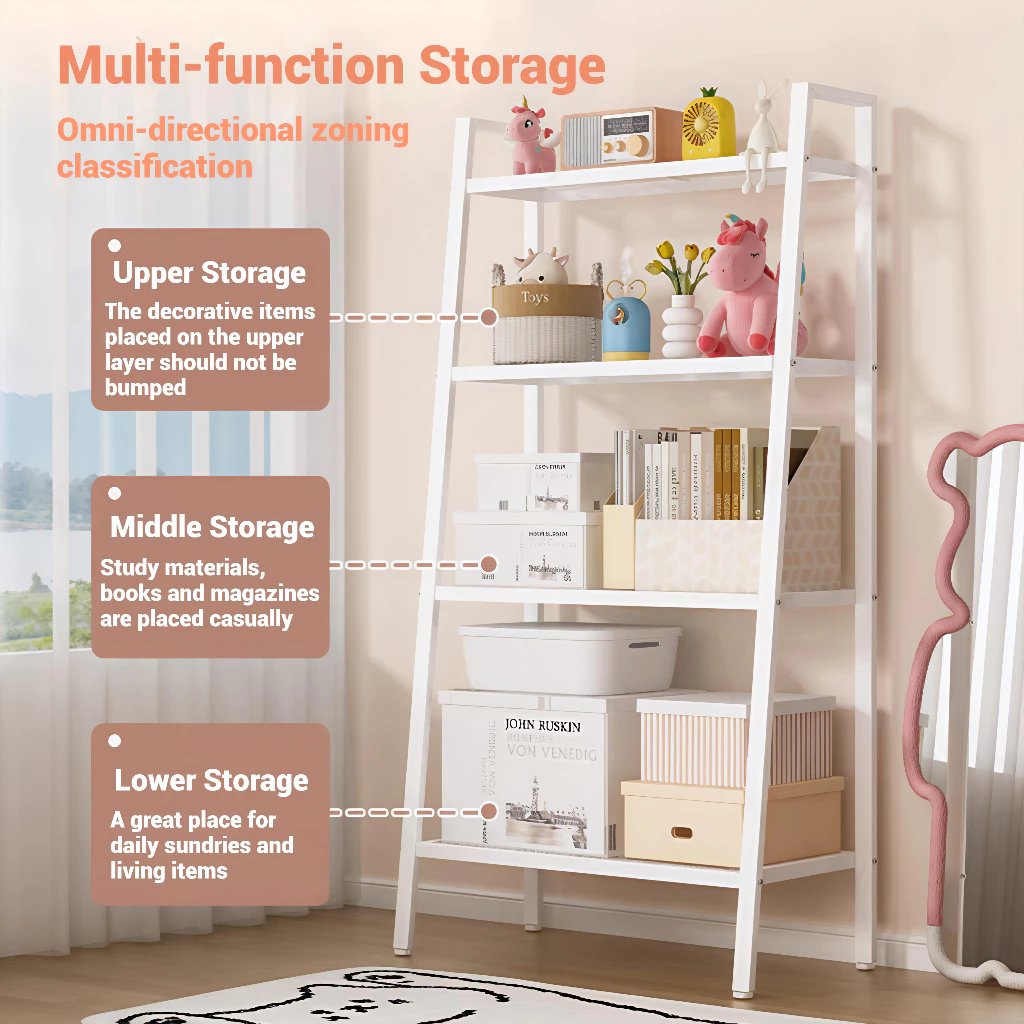 3/4/5 Tier Metal Bookshelf Slanted Bookshelf Multifunctional Rack / Rak ...