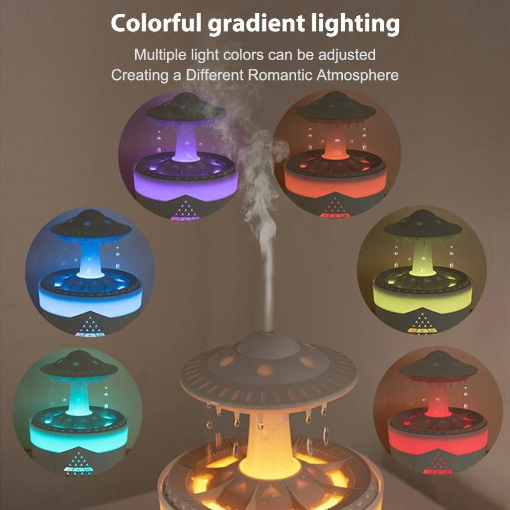 UFO Aromatherapy Humidifier Colorful LED Lights Raindrop Humidifier ...