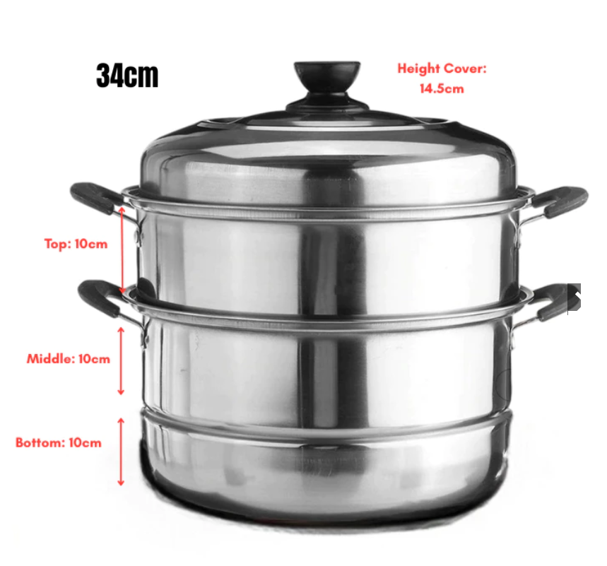 34cm 3 Layers 304 Stainless Steel Steam Pot Steamer Cookware Periuk ...