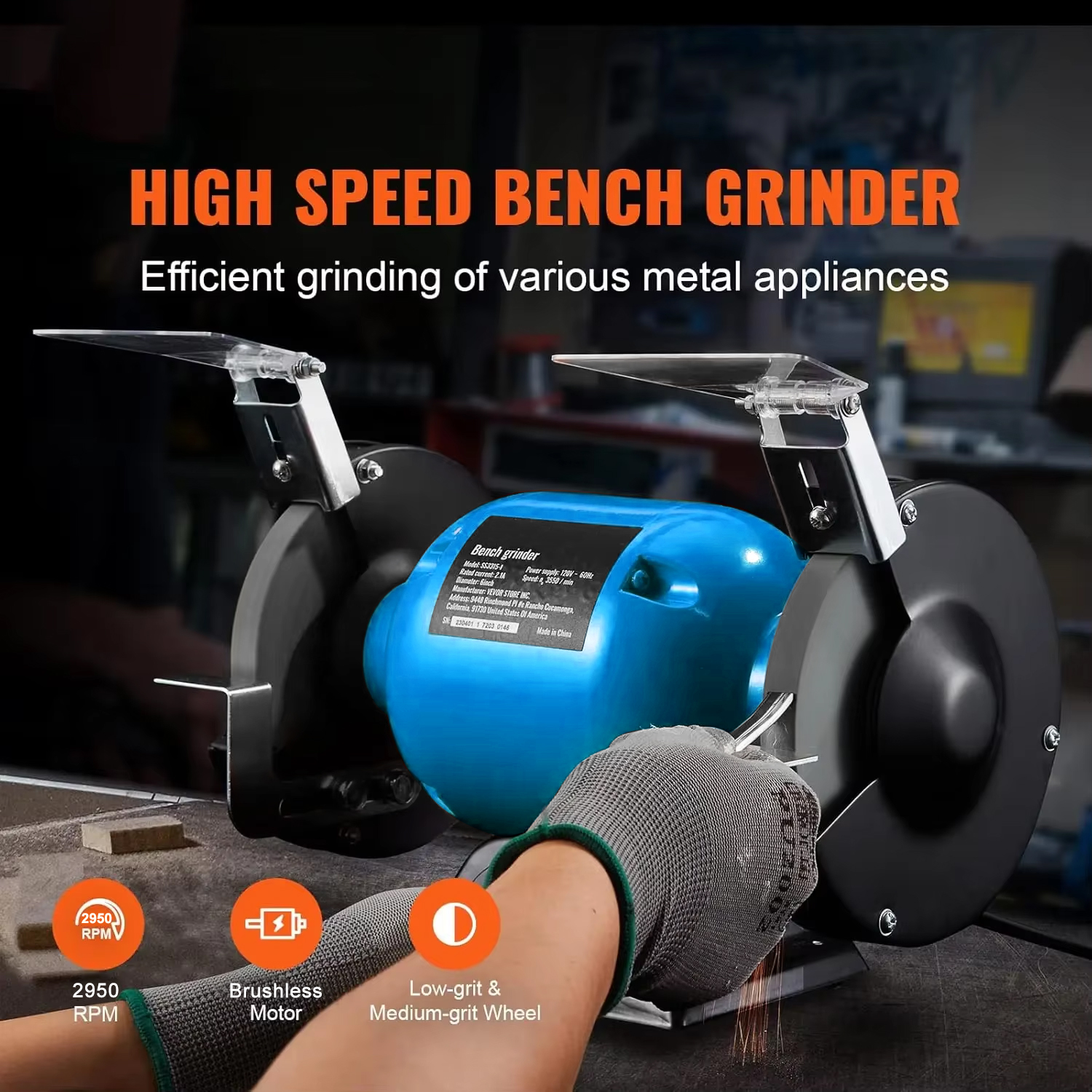 Bench Grinder Machine 750W Powerful Motor 200MM Mesin Asah Bench ...