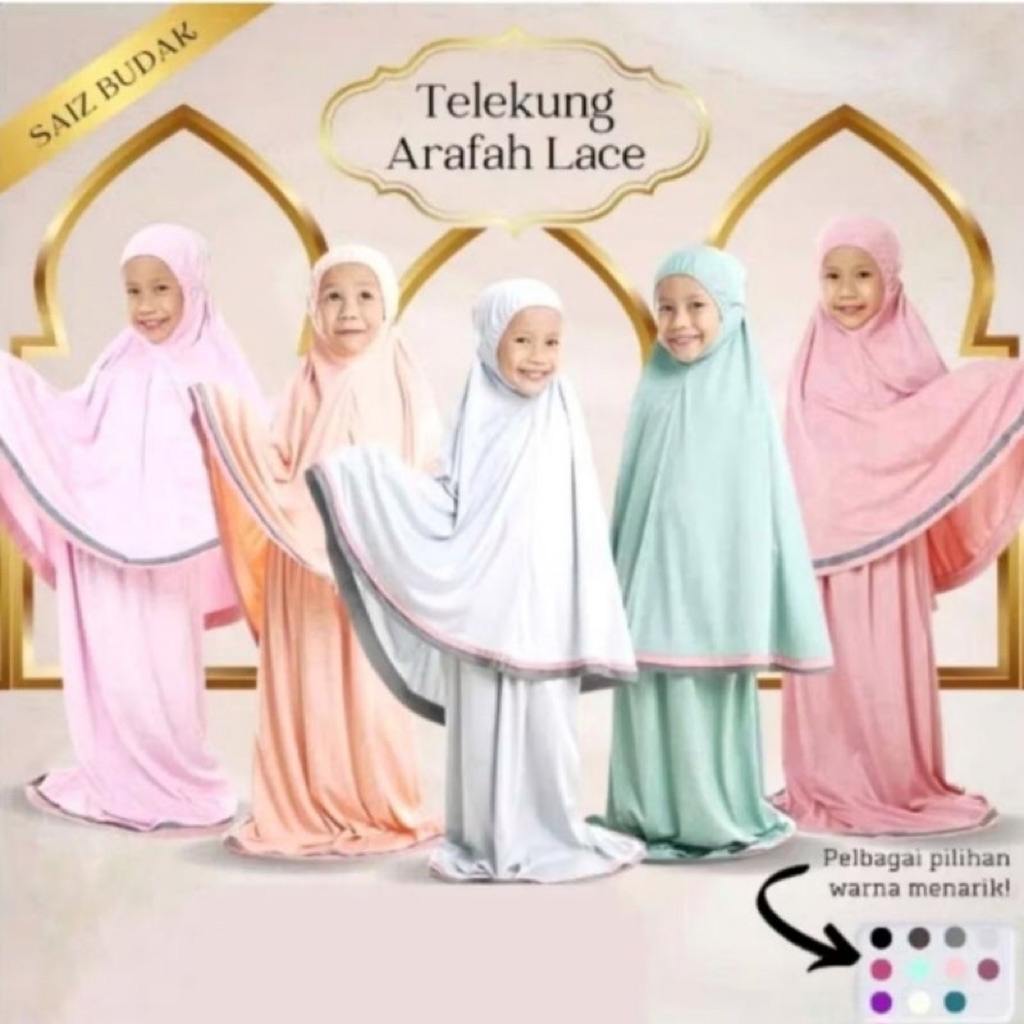 🔥 TELEKUNG ARAFAH BUDAK (3-14 TAHUN) - KAIN VISKOS LACE, BAJU SOLAT ...