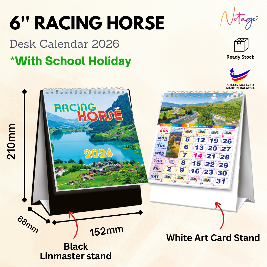 【Ready Stock】6-Inch Racing Horse Desktop Calendar 2026 | Compact Flip ...