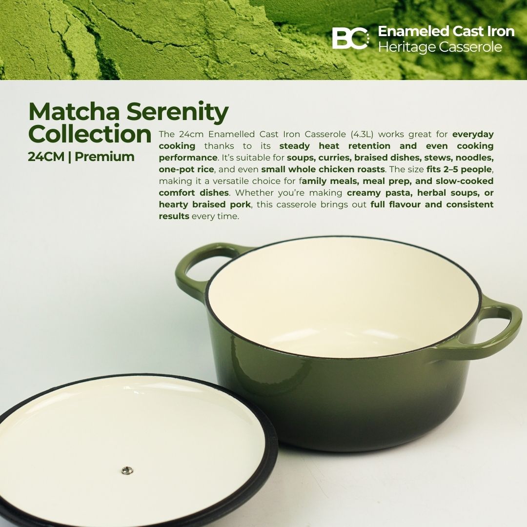 Balance.co 24cm Matcha Enamelled Heritage Casserole 4.3L Stew Pot Soup ...