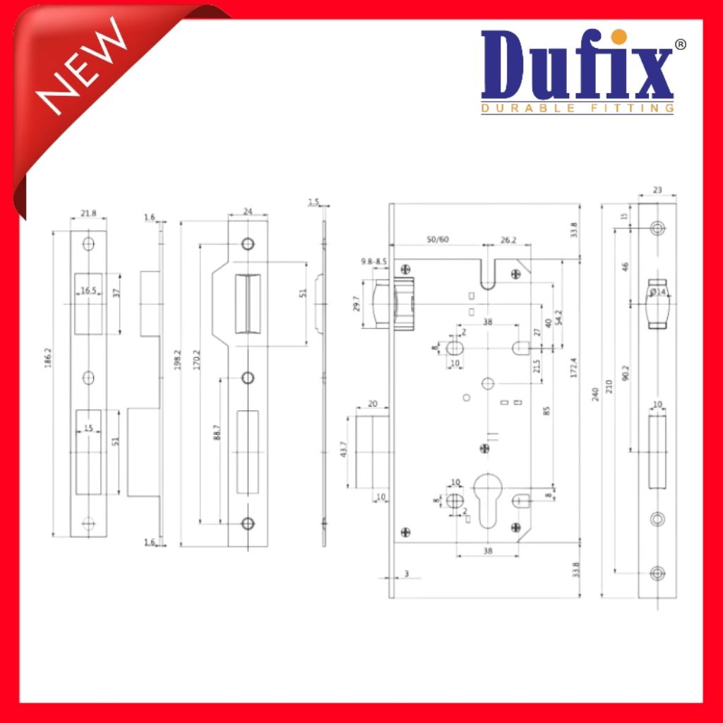 DUFIX ROLLER MORTISE LOCKSET 60X85MM FOR DOUBLE DOOR LOCK | Shopee Malaysia