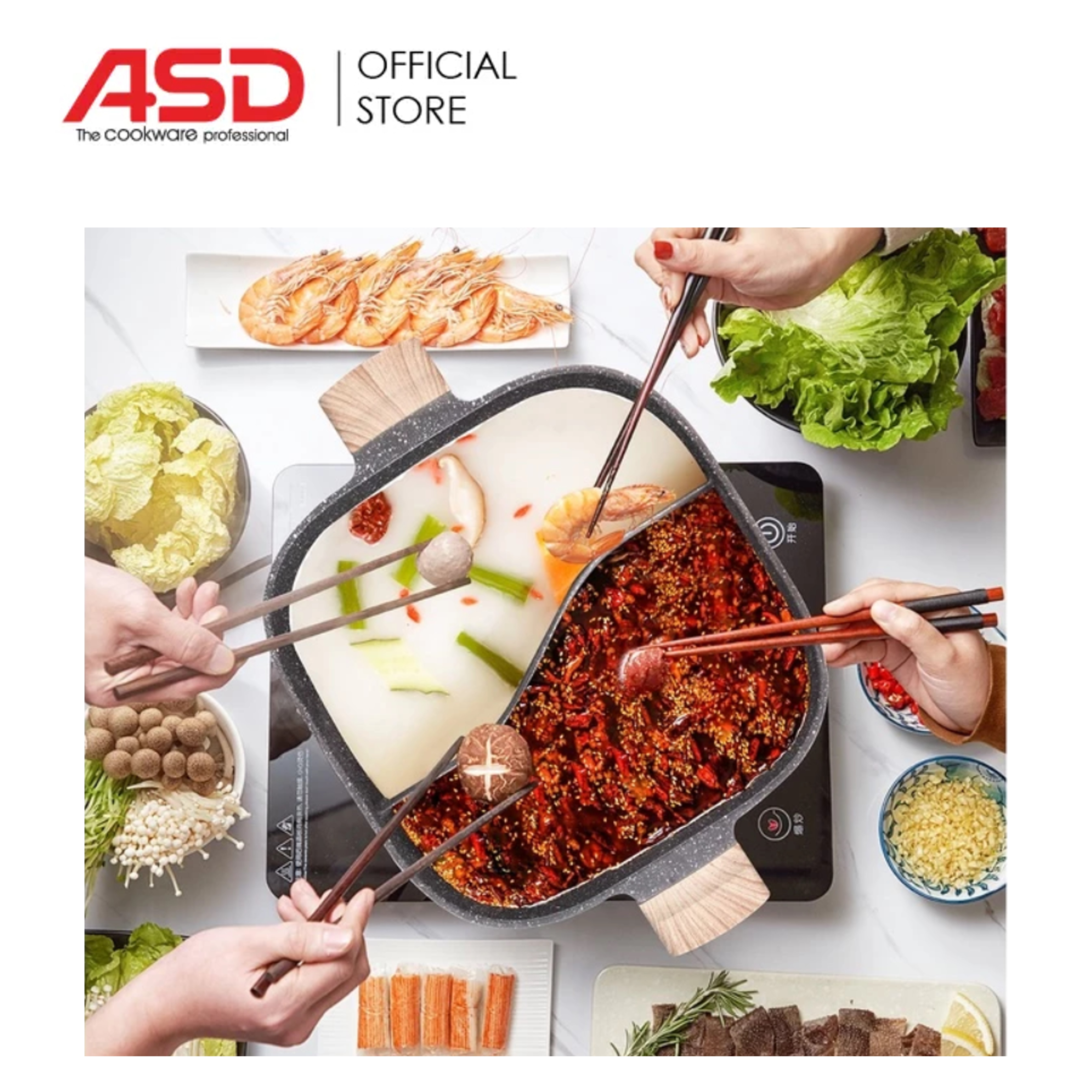 ASD 28cm IH 6.0L Square Die Cast Non Stick Dual Soup YUAN-YANG ...