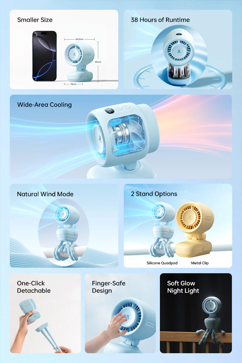 JisuLife Stroller Fan Life4 Portable Baby Stroller Fan 5000mAh 38H Long ...