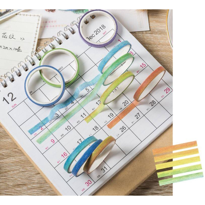 10 Rolls Set Basic Black White Rainbow Journal Paper Adhesive Tape Set ...