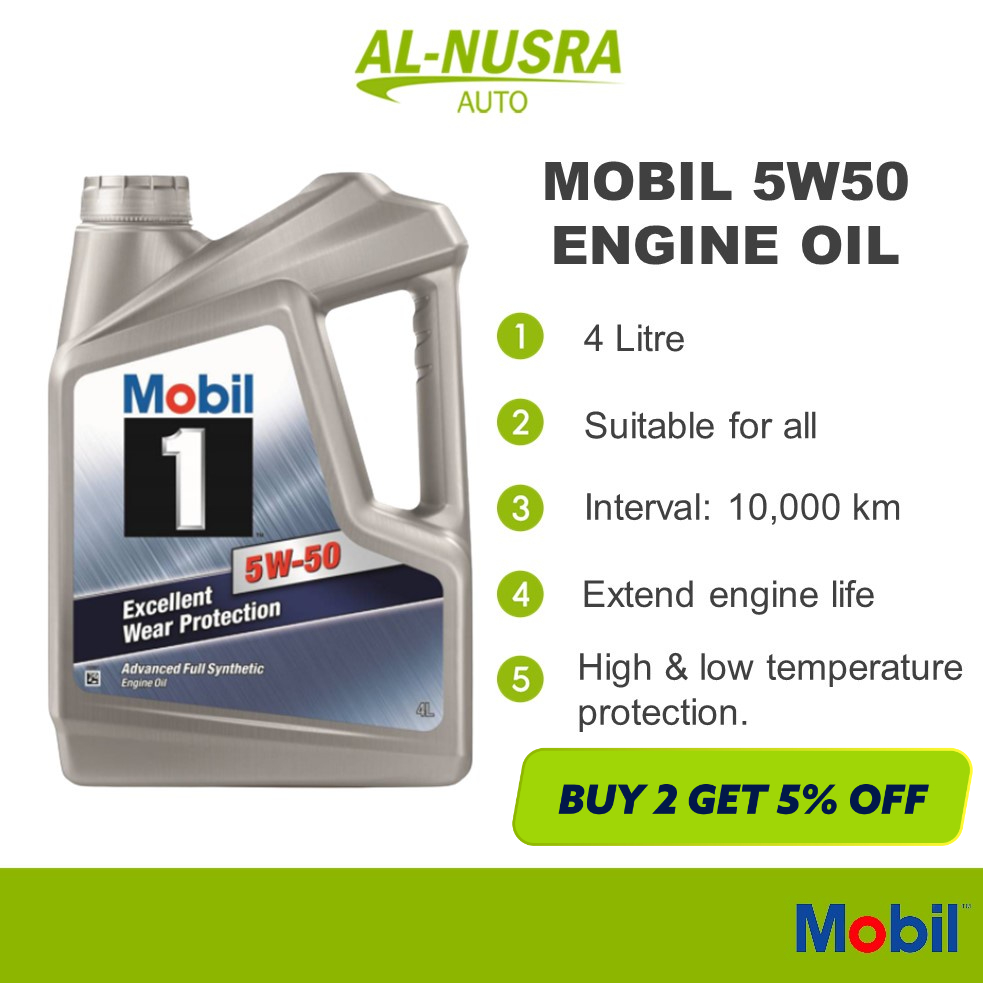 MOBIL 1 5W50 ENGINE OIL 4L MINYAK HITAM FULLY SYNTHETIC 5W-50 MINYAK ...